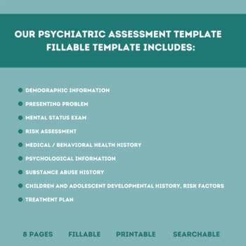 Psychiatric Assessment Template Fillable Editable PDF By TherapyByPro