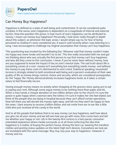 Can Money Buy Happiness Free Essay Example 773 Words PapersOwl