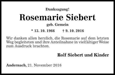 Traueranzeigen Von Rosemarie Siebert Rz Trauer De