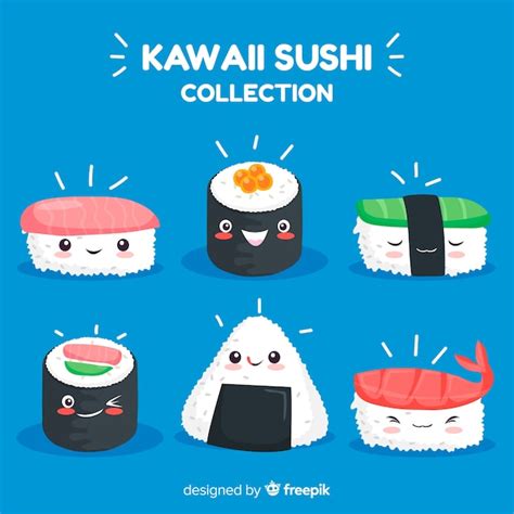 Free Vector Kawaii Hand Drawn Sushi Collection