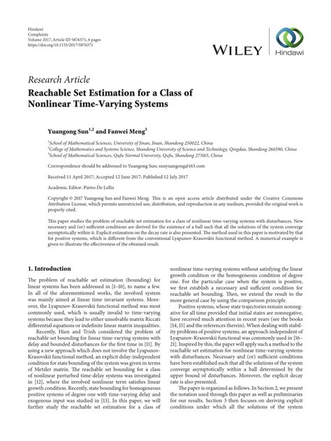 pdf reachable set estimation for a class of nonlinear time varying systems