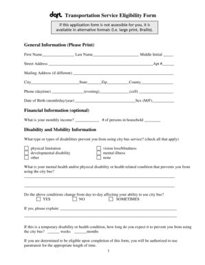 Fillable Online Bus Service Eligibility Form DART Fax Email Print