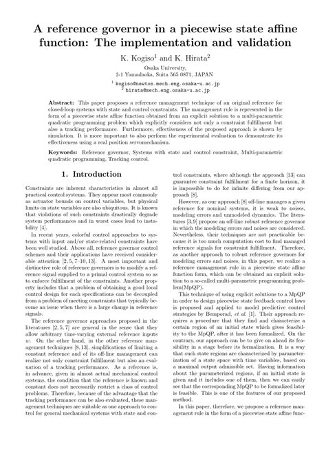 pdf a reference governor in a piecewise state affine function the implementation and validation
