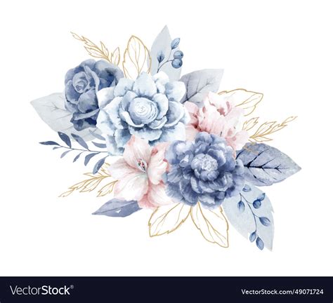 Watercolor Floral Dusty Blue Royalty Free Vector Image