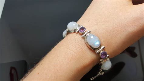 STERLING SILVER 925 Bracelet Natural Moonstone Genuine Amethyst