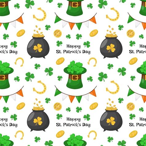 Patrón sin costuras del día de san patricio con monedas olla de