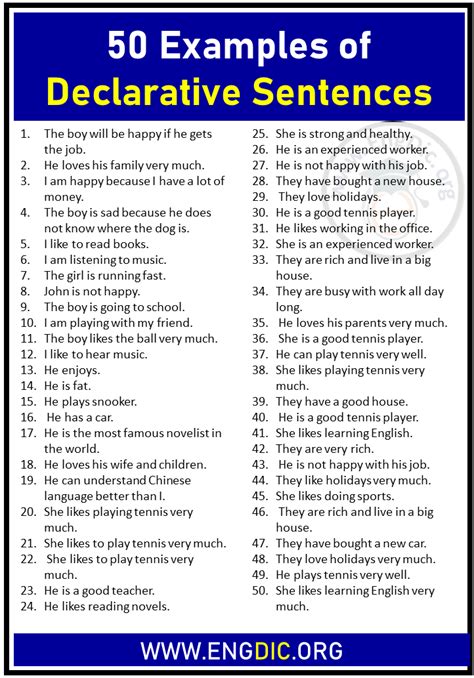 50 Examples Of Declarative Sentences EngDic