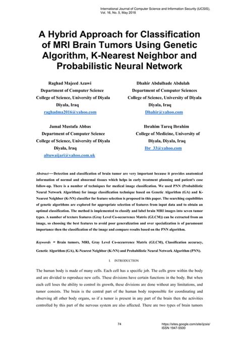 a hybrid approach for classification of mri brain tumors using genetic algorithm k nearest