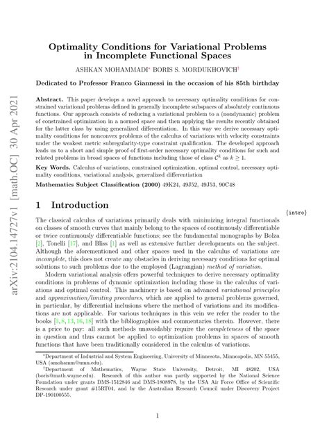 pdf optimality conditions for variational problems in incomplete functional spaces