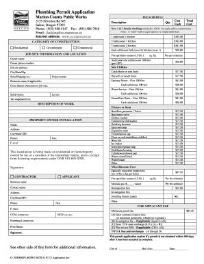 Fillable Online Co Marion Or Plumbing Permit Application Marion