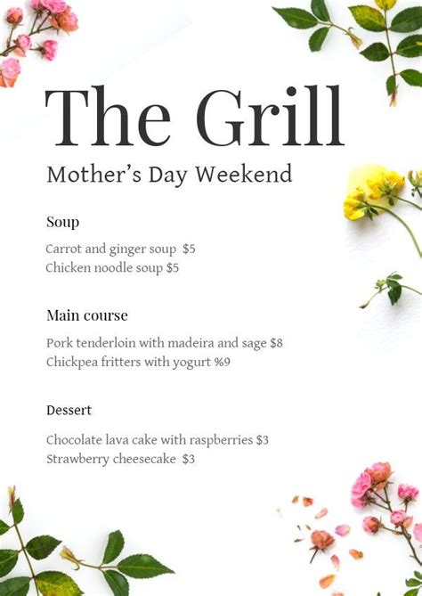 Mothers Day Restaurant Menu Template Restaurant Menu Template Menu