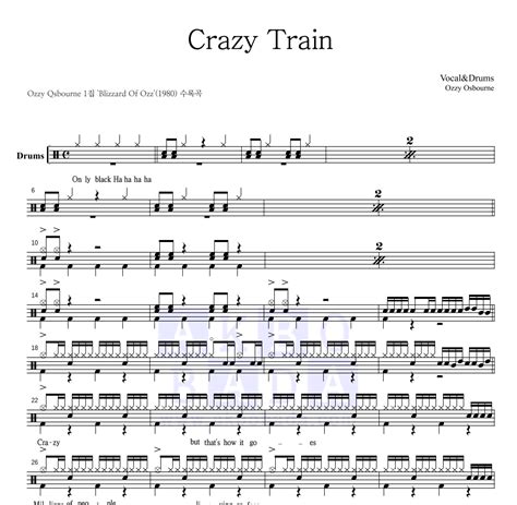 Crazy Train Ozzy Osbourne Drum Sheet Music