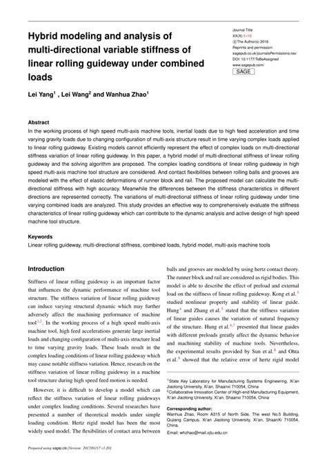 pdf hybrid modeling and analysis of multidirectional variable stiffness of the linear rolling