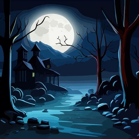 Scène D halloween Nuit Mystérieuse Forêt Brumeuse Avec Des Citrouilles