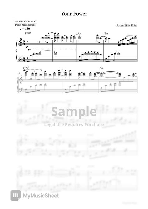 Billie Eilish Your Power Piano Sheet Sheets By Pianella Piano