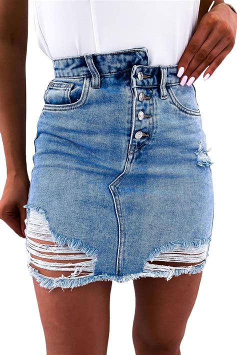 Fashionable Retro Ripped High Waist Mini Bodycon Denim Jeans Skirt