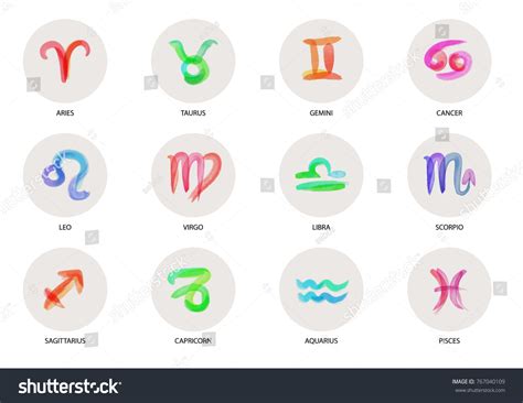 Set Hand Drawn Watercolor Brush Zodiac Stock Vector Royalty Free