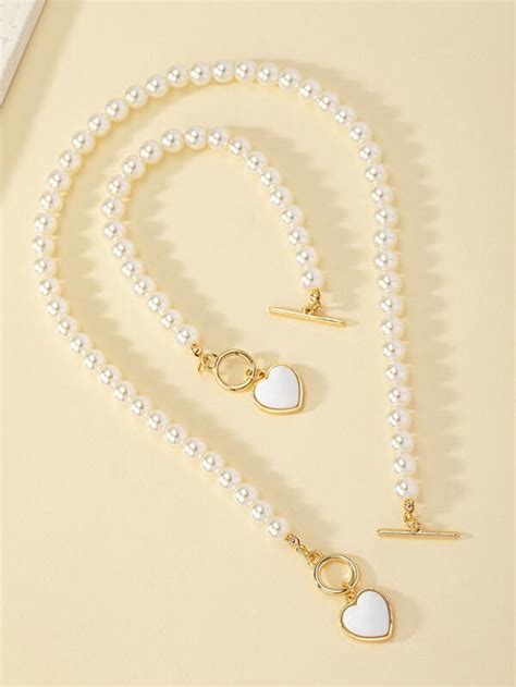 Collar Con Accesorio De Coraz N Con Cuenta Con Perla Artificial Con