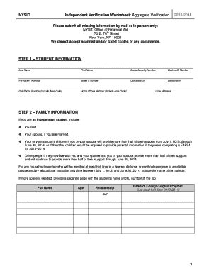 Fillable Online Independent Verification Worksheet Aggregate