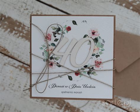Personalizowany prezent kartka boho ręcznie robiona na 40 urodziny
