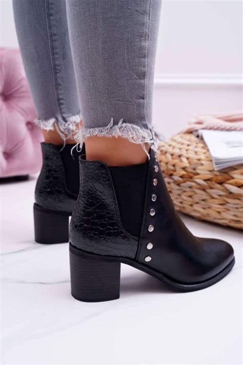 Botki Damskie Na Obcasie Z Gumkami Czarne Vista Bugo Pl Buty Damskie