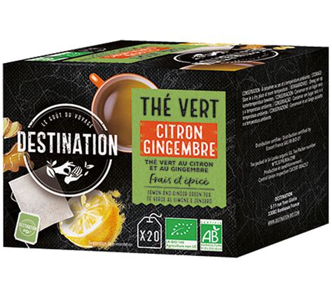 20 sachets Thé vert Citron Gingembre bio Destination
