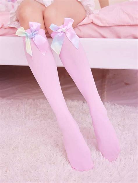 Is That The New Kawaii Bow Decor Over The Knee Socks Pink Knee High Socks Knee Socks Over