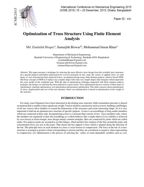 pdf optimization of truss structure using finite element analysis