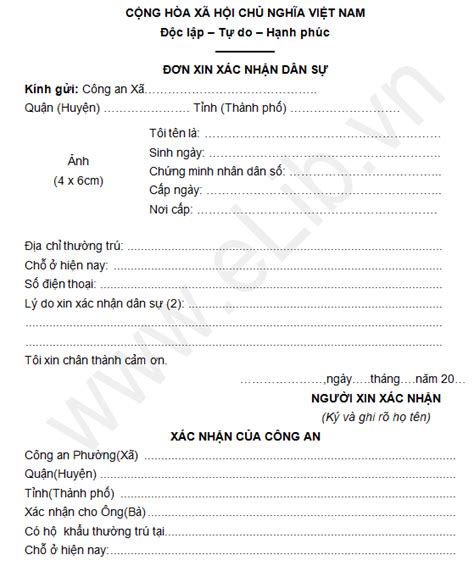 Mẫu giấy xác nhận dân sự mới nhất