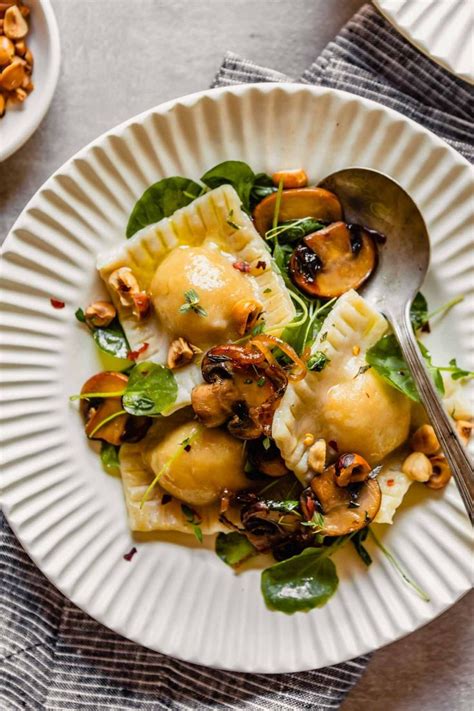 Vegan Sweet Potato Ravioli With Mushrooms Hazelnuts Recipe Sweet