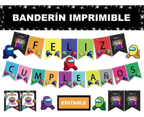 Banderín Imprimible Among Us Editable Pdf