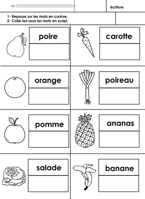 Fruits Et L Gumes Criture En Cursive Et Lecture Cole Maternelle