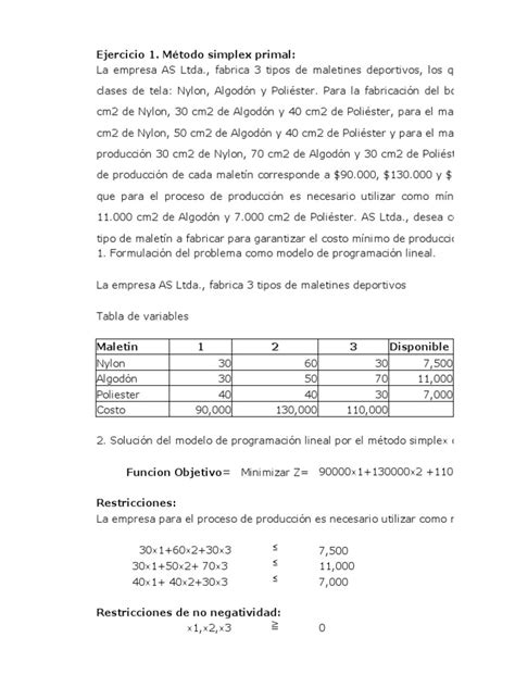 ejercicio 2 metodo simplex dual pdf programación lineal ciencia computacional