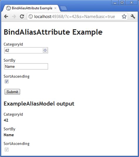 bind a model property to a different named query string field