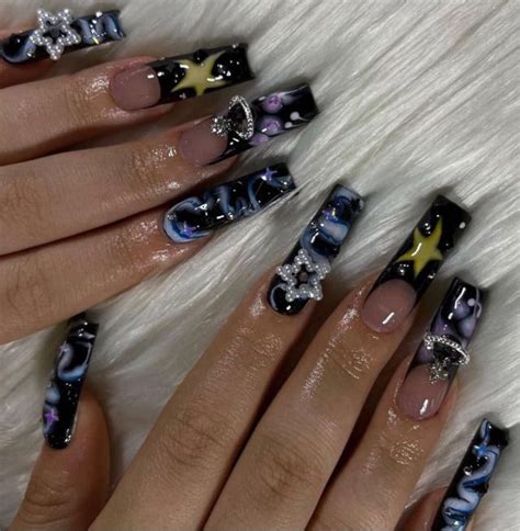 Nail Inspo Black Nails Y K Nails Y K Deco Nails Charms Star