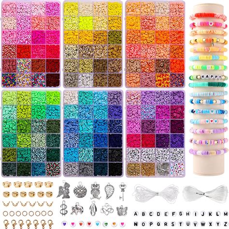 QUEFE 14000pcs 136 Colors Clay Beads For Bracelet Making Kit Flat