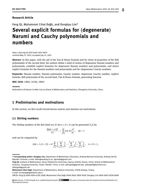 pdf several explicit formulas for degenerate narumi and cauchy polynomials and numbers