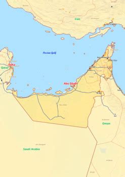 United Arab Emirates Map With Cities Township Counties Rivers Roads Labeled