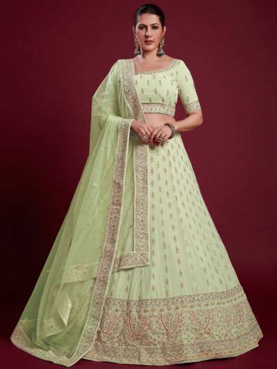 Buy Incredible Pista Green Sequins Georgette Reception Wear Lehenga