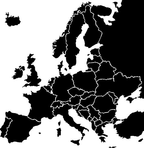 Black Colored European States Map Political Europe Map