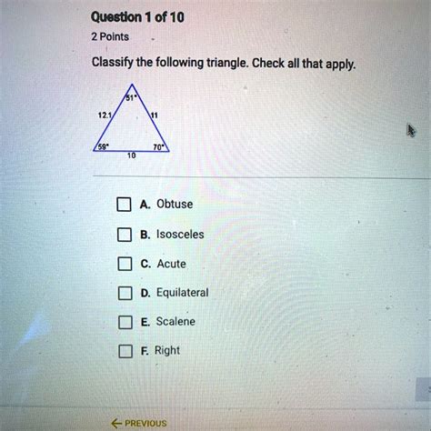 Solved Classify The Following Triangle Check All That Apply