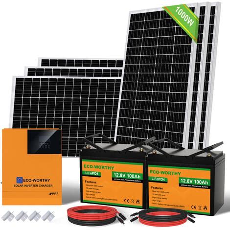 ECO WORTHY 4kWh Solaranlange 1000W 24V Mit Wechselrichter Und Batterie
