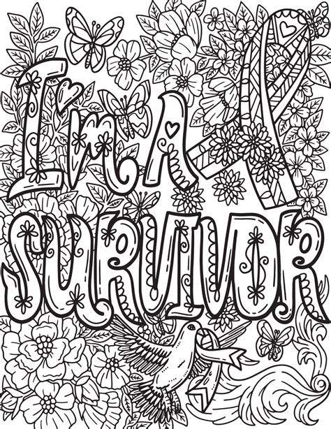 Breast Cancer Awareness Im A Survivor Coloring Vector Art At