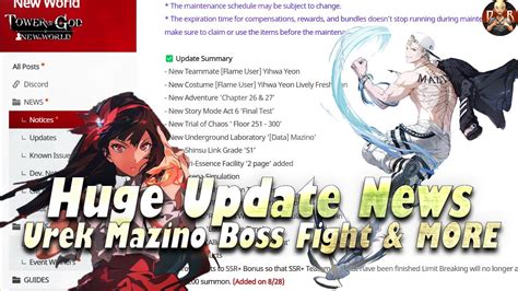 Tower Of God New World Urek Mazino Boss Fight Huge Update Coming