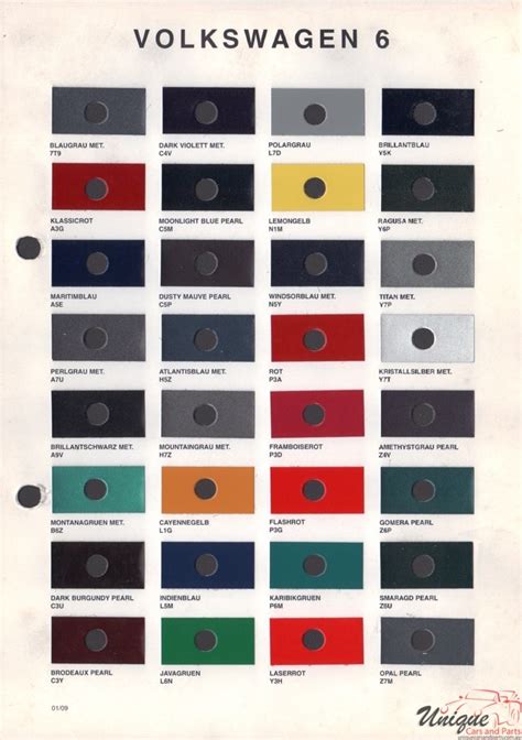 Volkswagen Paint Chart Color Reference