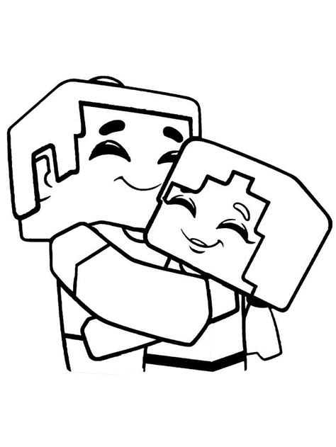 Steve Hugs Alex Minecraft Coloring Page