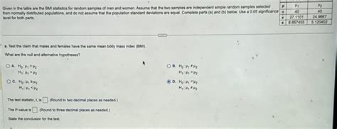 solved given in the table are the bmi statistics for random