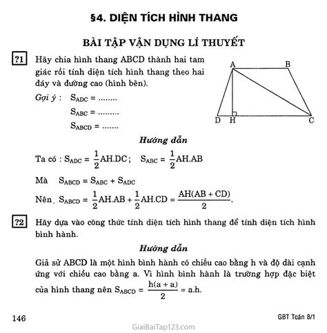 Giải bài tập Toán 8 4 Diện tích hình thang