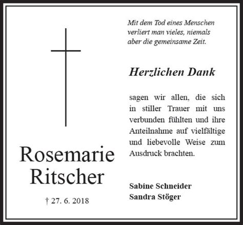 Traueranzeigen Von Rosemarie Ritscher Vrm Trauer De