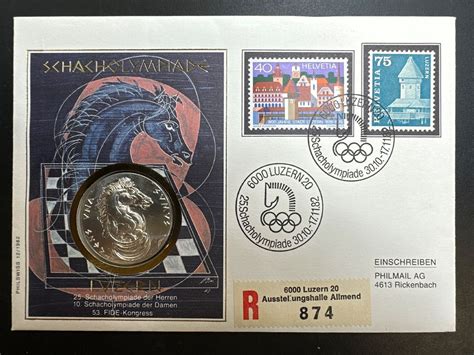 Erni Medaille Silber 900 Münzbrief Schacholympiade Luzern 82 Kaufen